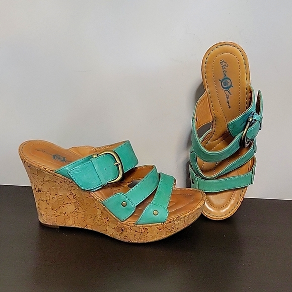 Barn Crown | Shoes | Barn Crown Mint Green Leather Straps High Wedge ...